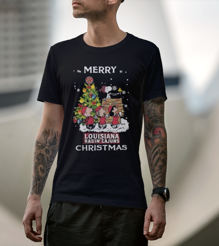 Louisiana Ragin’ Cajuns Snoopy And Friends Merry Christmas T-Shirt