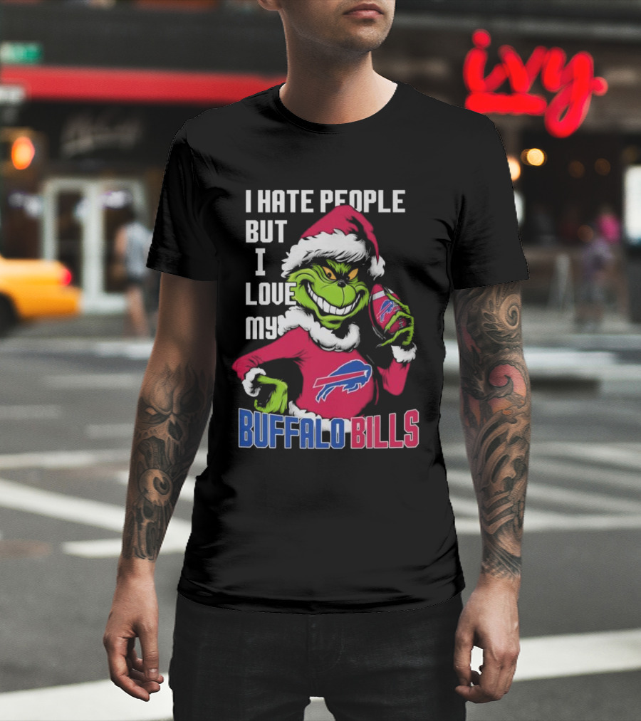 I Hate People But I Love My Buffalo Bills Santa Grinch T-Shirt