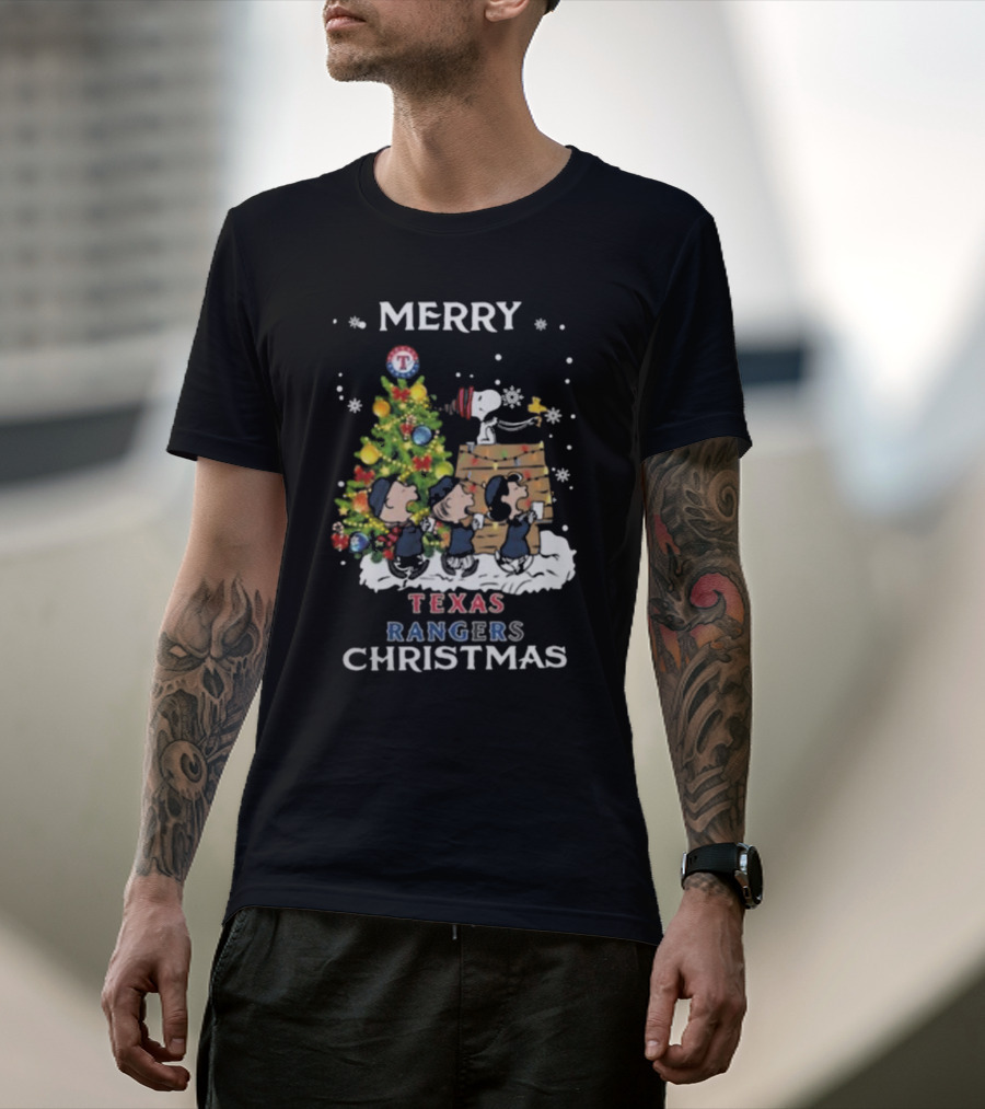 Merry Texas Rangers Snoopy And Friends Christmas T-Shirt