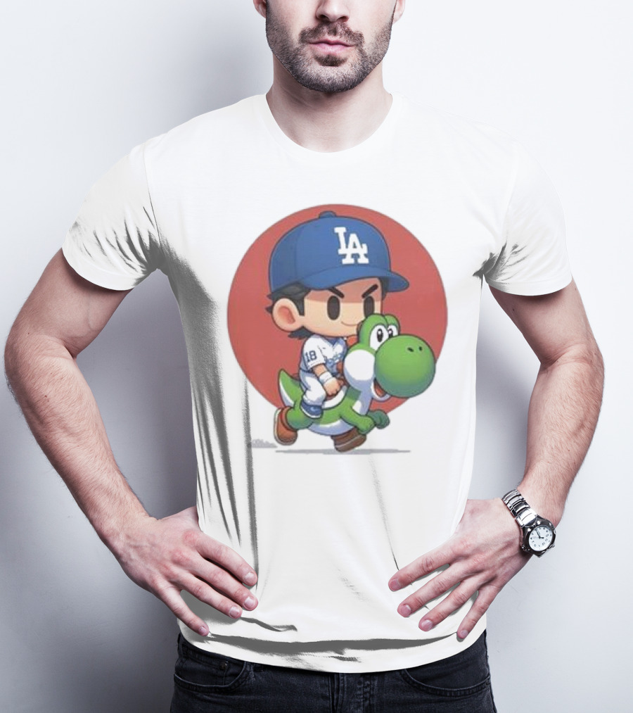 Doyers LA Riding Yoshi Yoshinobu Yamamoto Baseball Character T-Shirt