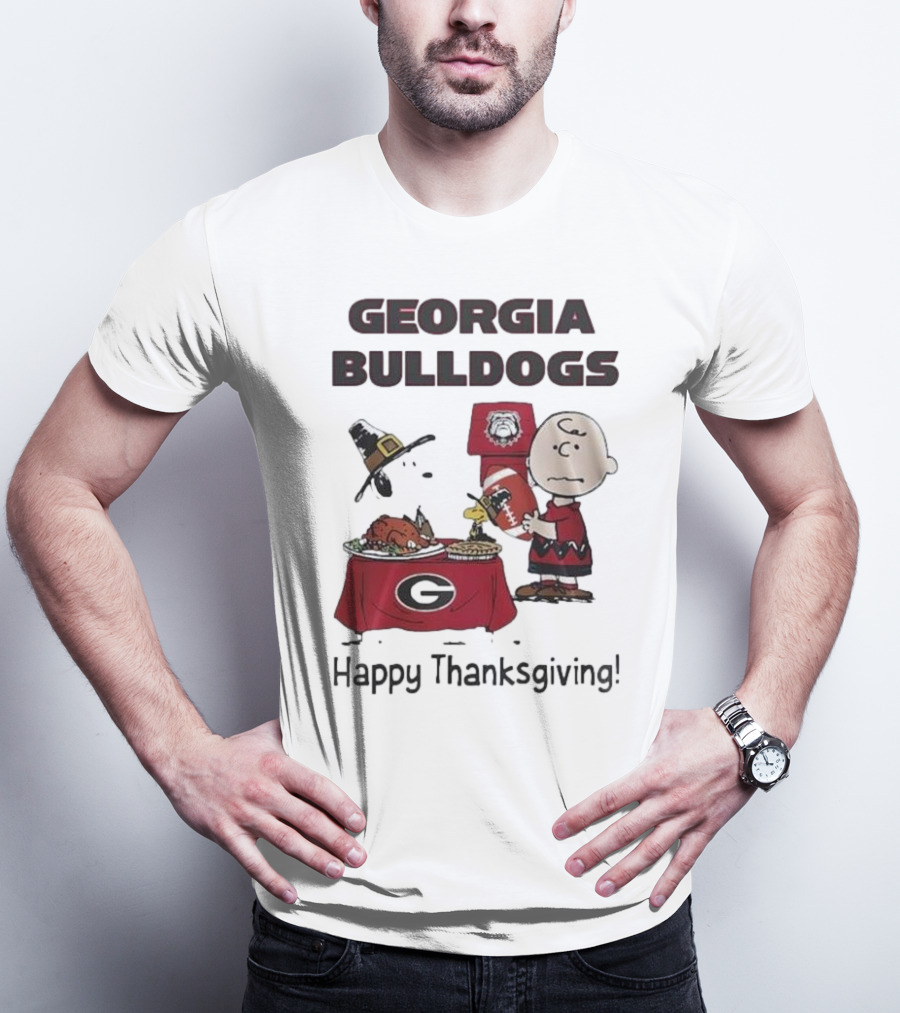 Georgia Bulldogs Peanuts Thanksgiving Celebrations Charlie Brown Football T-Shirt