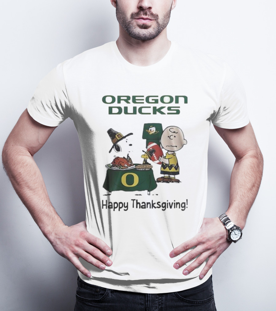 Oregon Ducks Peanuts Happy Thanksgiving Football T-Shirt