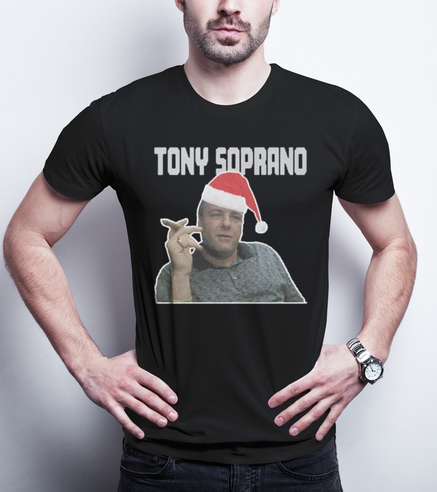 Tony Soprano Merry Fuhgeddaboudit Christmas Santa Hat T-Shirt