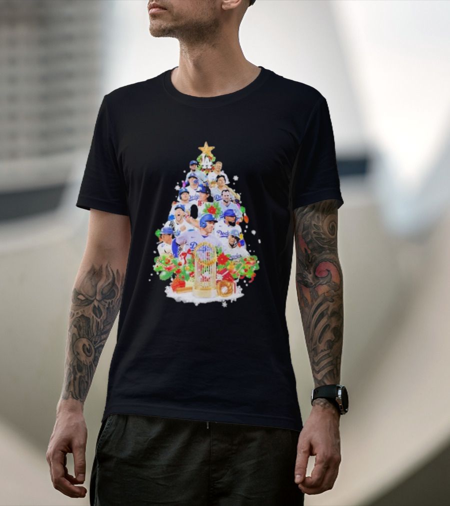 Los Angeles Dodgers Players Christmas Tree Trophy T-Shirt