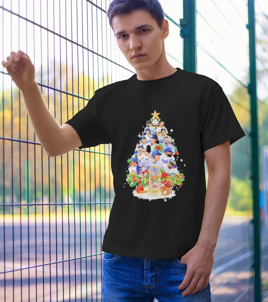 Los Angeles Dodgers Players Christmas Tree Trophy T-Shirt