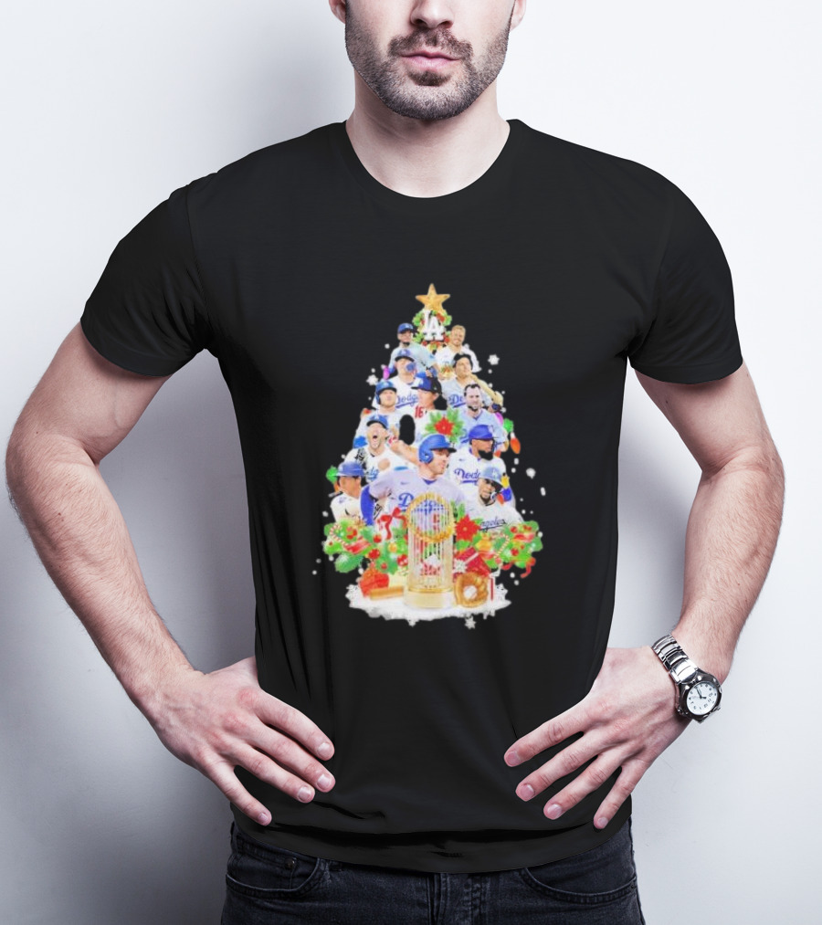 Los Angeles Dodgers Players Christmas Tree Trophy T-Shirt