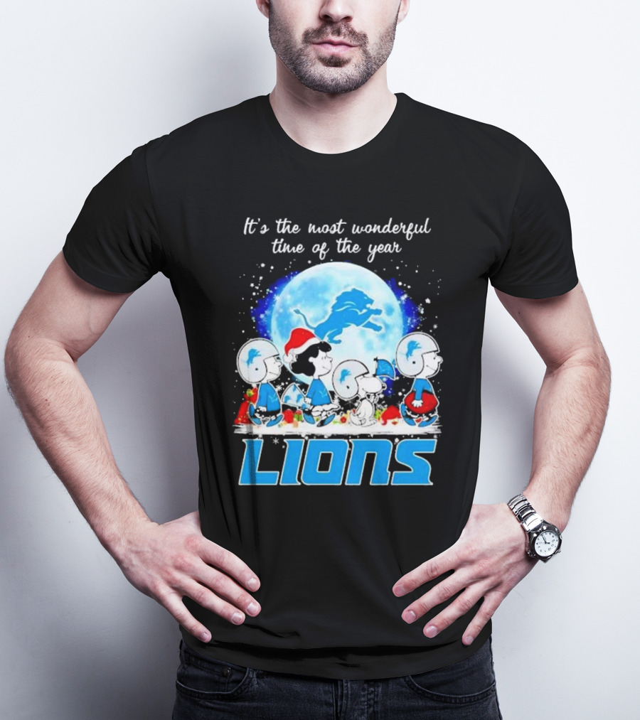 Peanuts Detroit Lions Christmas It’s The Most Wonderful Time Of The Year T-Shirt