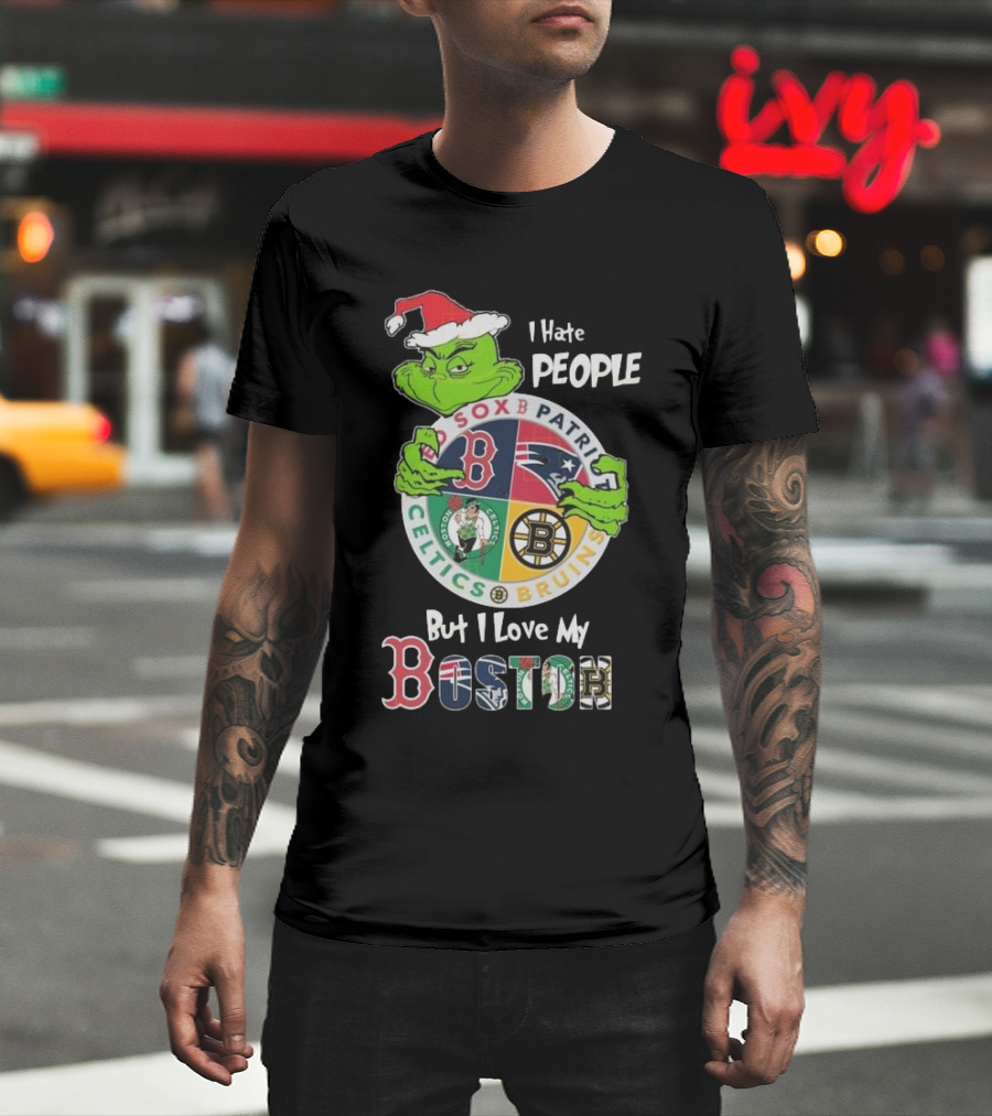 I Hate People But I Love My Sox Patriots Celtics Bruins Boston Christmas T-Shirt