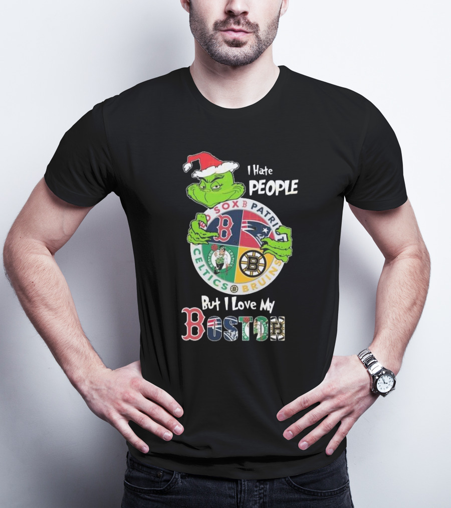I Hate People But I Love My Sox Patriots Celtics Bruins Boston Christmas T-Shirt