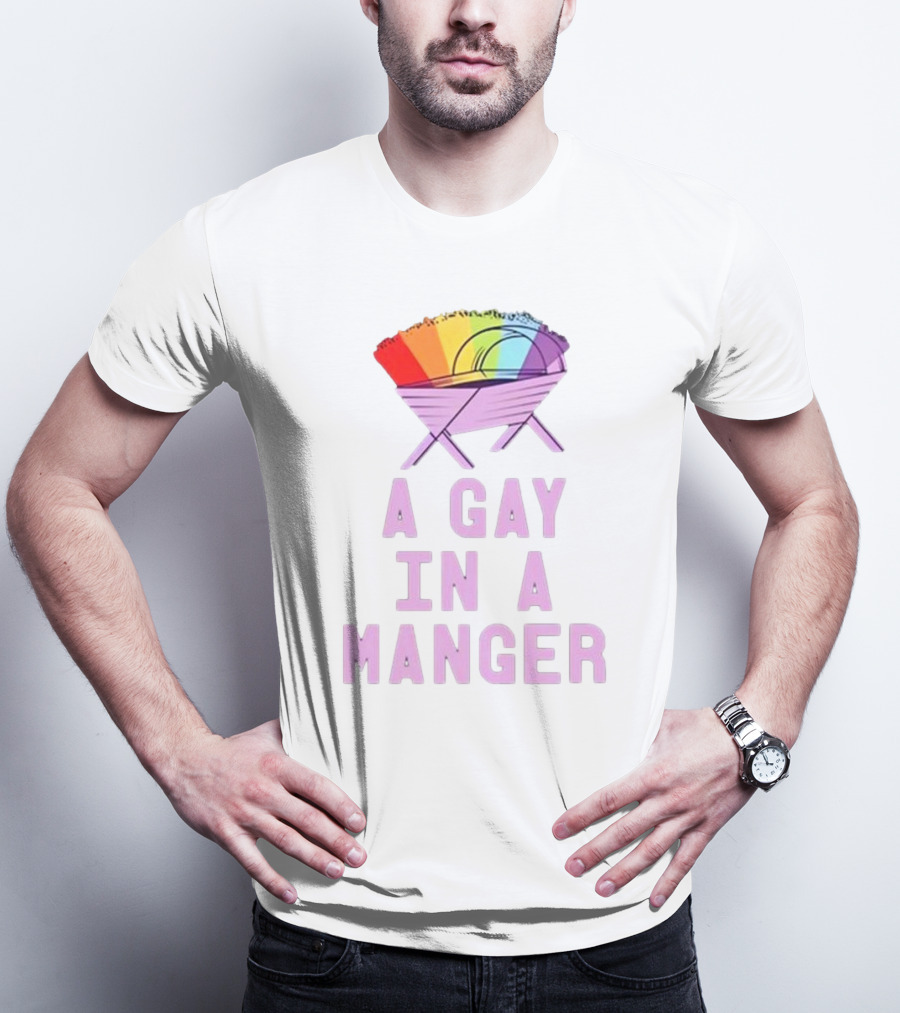 A Gay In A Manger Rainbow Purple T-Shirt
