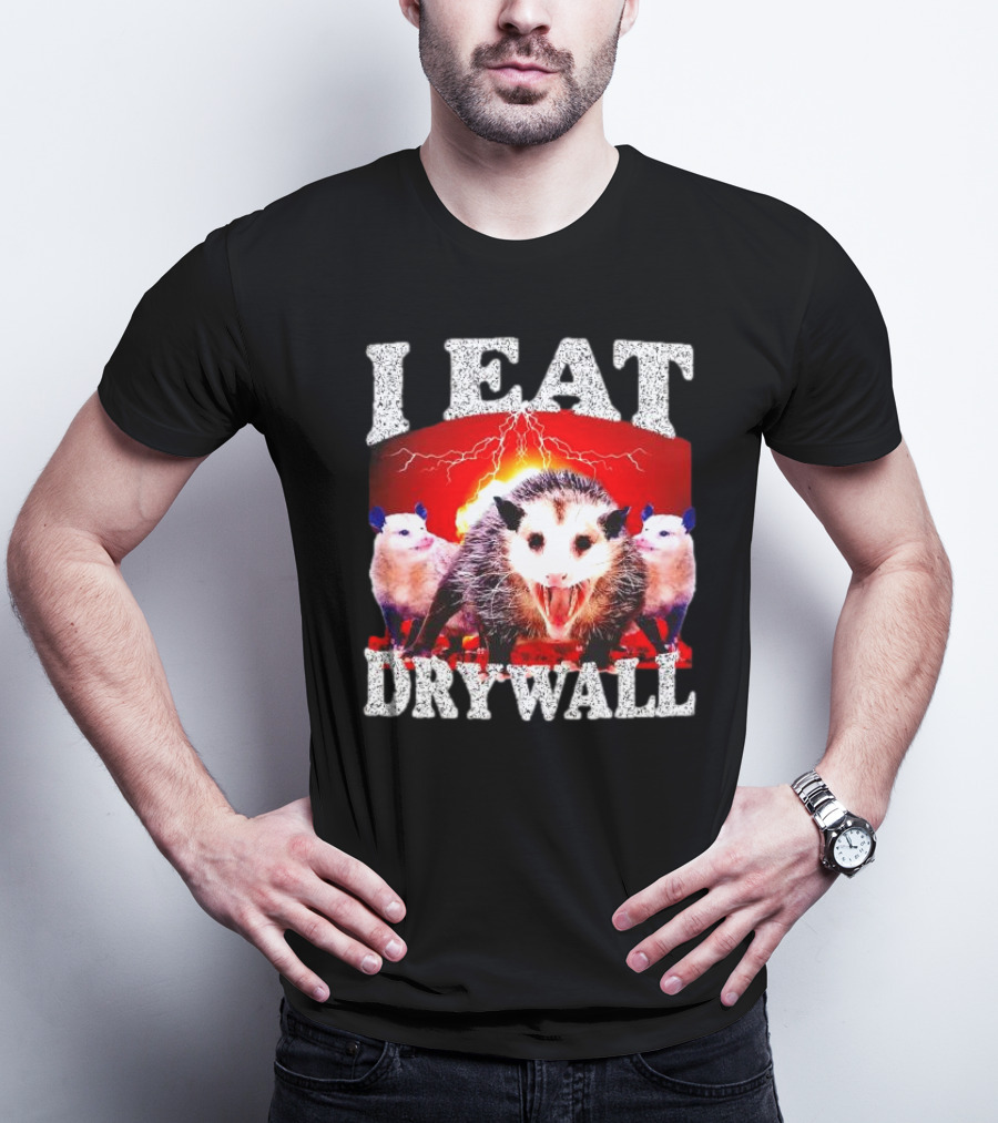 I Eat Drywall Opossum Trio Lightning Background T-Shirt
