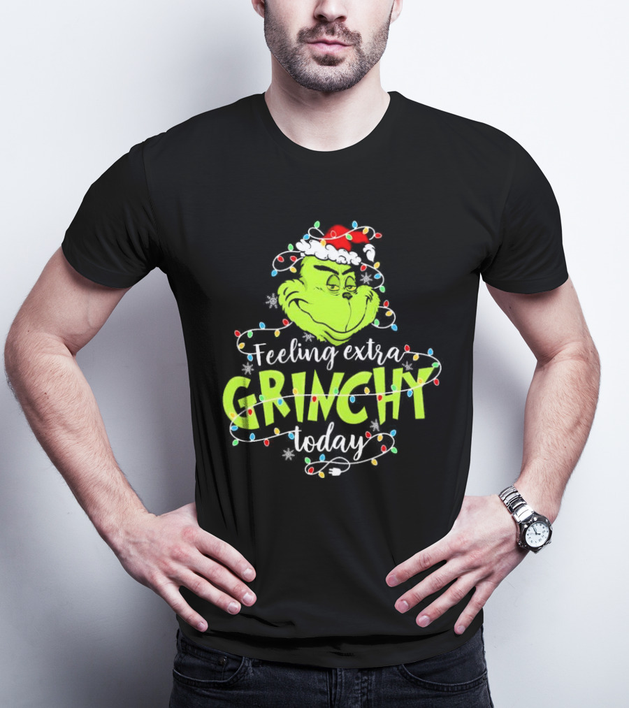 Feeling Extra Grinchy Today Santa Grinch With Christmas Lights T-Shirt