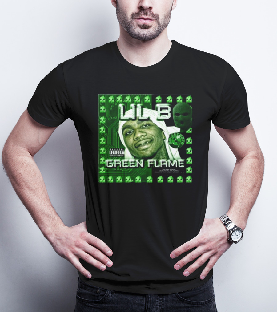 LIL B Green Flame Album Cover Art With Circuit Background And Face T-Shirt