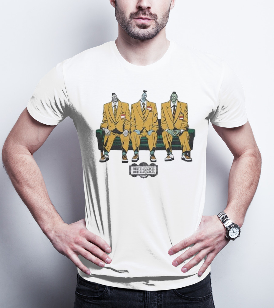 Beetlejuice Trio In Yellow Suits Sitting On Green Couch T-Shirt