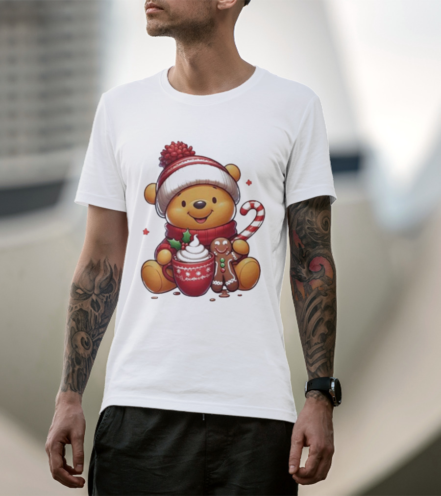 Winnie The Pooh Holiday Cozy Cocoa And Candy Cane Christmas T-Shirt