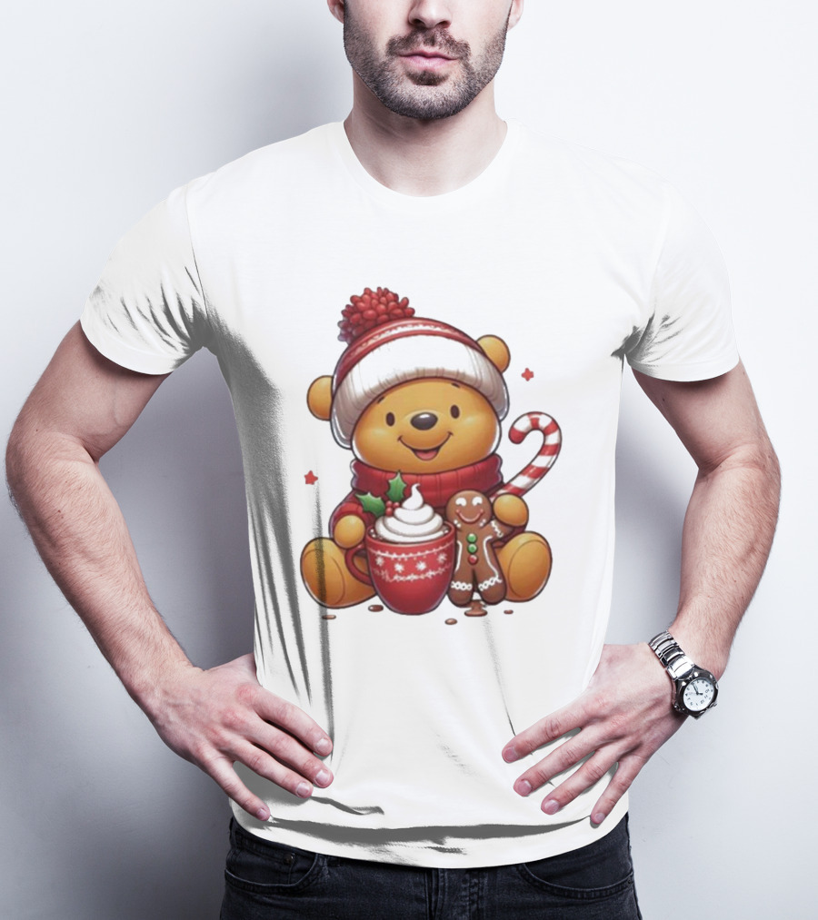 Winnie The Pooh Holiday Cozy Cocoa And Candy Cane Christmas T-Shirt