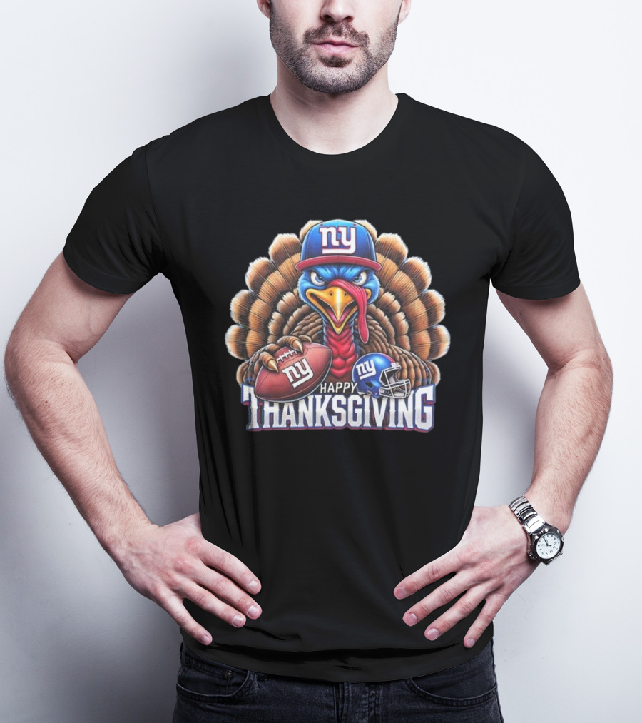 New York Giants Happy Thanksgiving Football Turkey T-Shirt