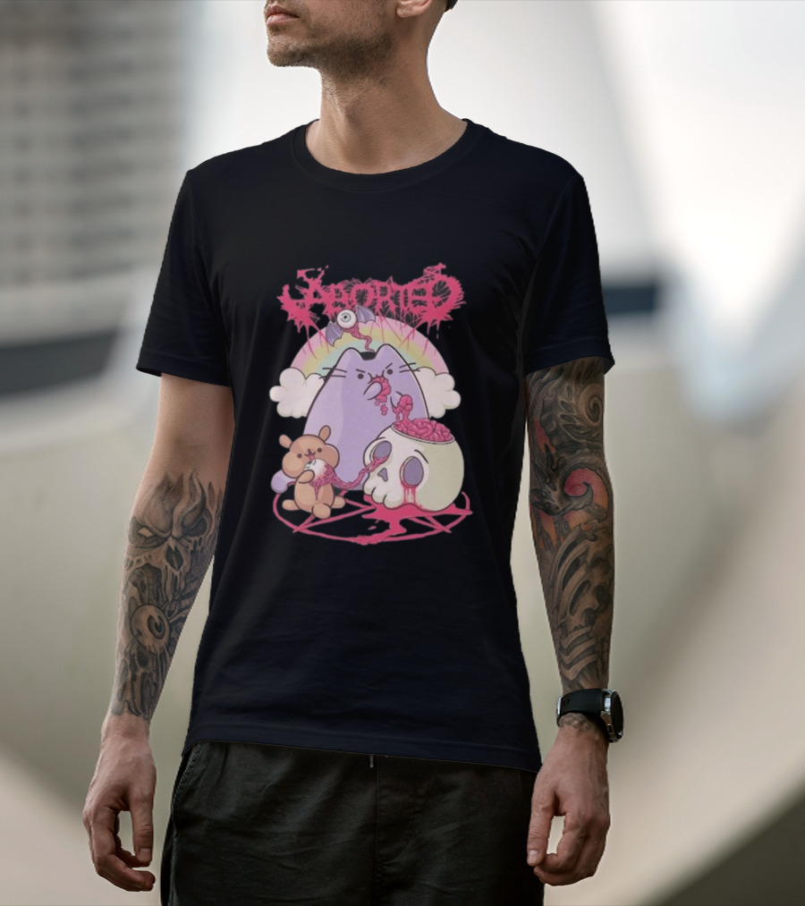 Indiemerch Store Aborted Cute Cat With Teddy And Skull Nomnom T-Shirt