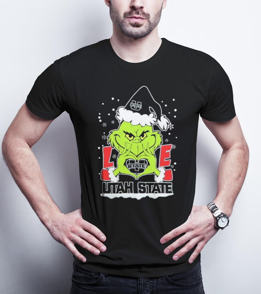 The Grinch Love Utah State Aggies Football Christmas T-Shirt