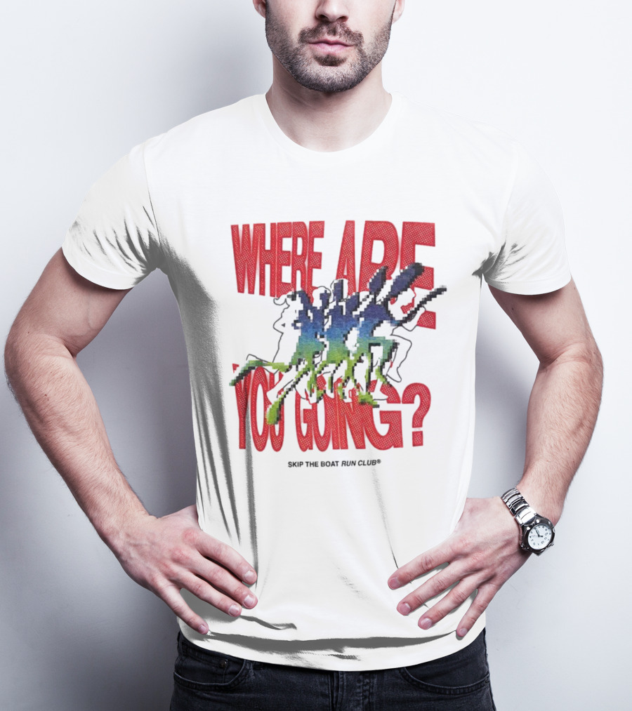Skip The Boat Run Club Where Are You Going Pixelated Runners T-Shirt