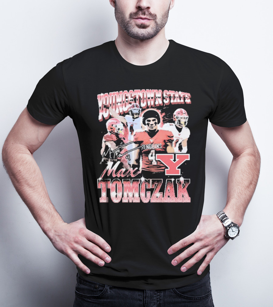 Youngstown State Penguins Max Tomczak Signature 90s Style Football T-Shirt