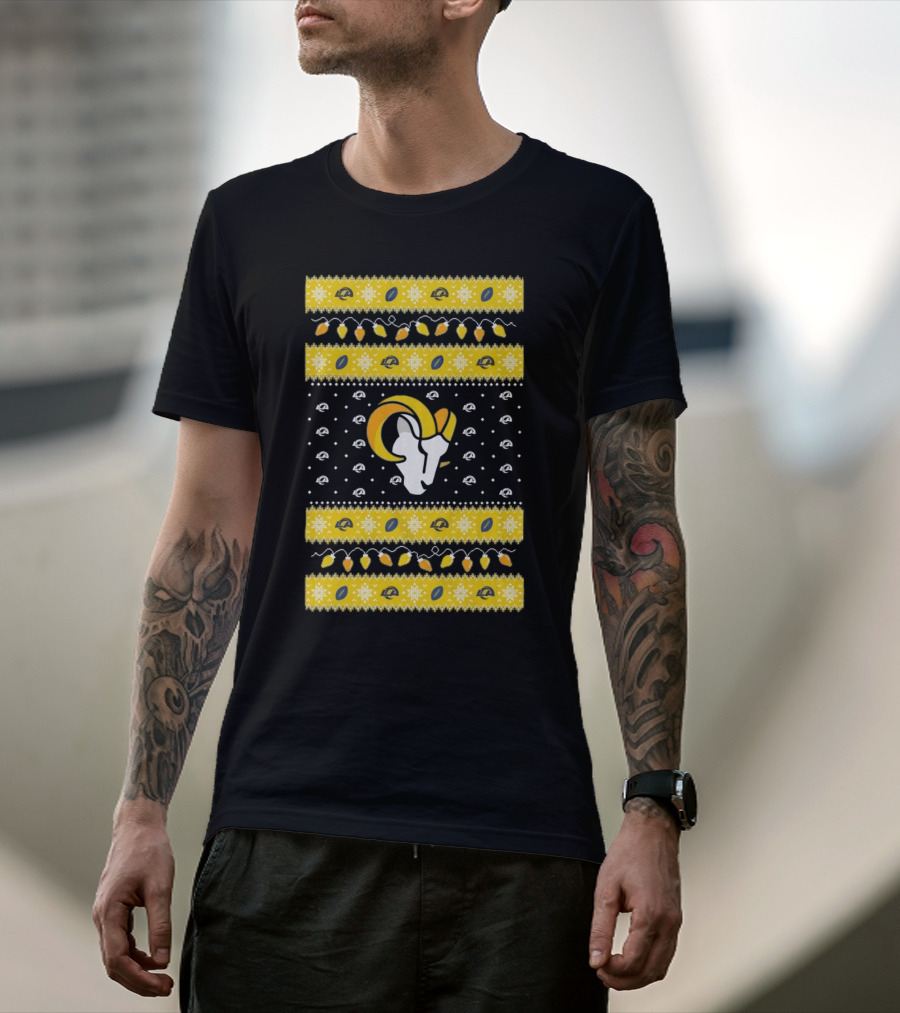 Los Angeles Rams NFL Holiday Lights Ugly Christmas Sweater T-Shirt