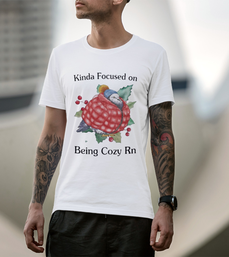 Kinda Focused On Being Cozy Rn Pigeon Wrapped In Red Jacket Winter T-Shirt