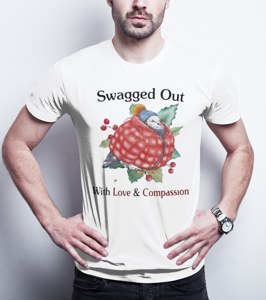 Swagged Out With Love And Compassion Pigeon In Cozy Jacket With Berries And Leaves T-Shirt