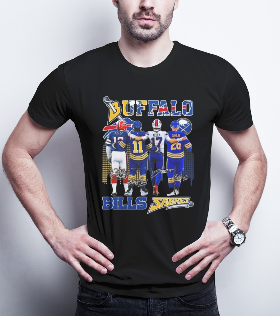 Buffalo Bills Sabres Kelly Perreault Allen Dahlin Signatures T-Shirt