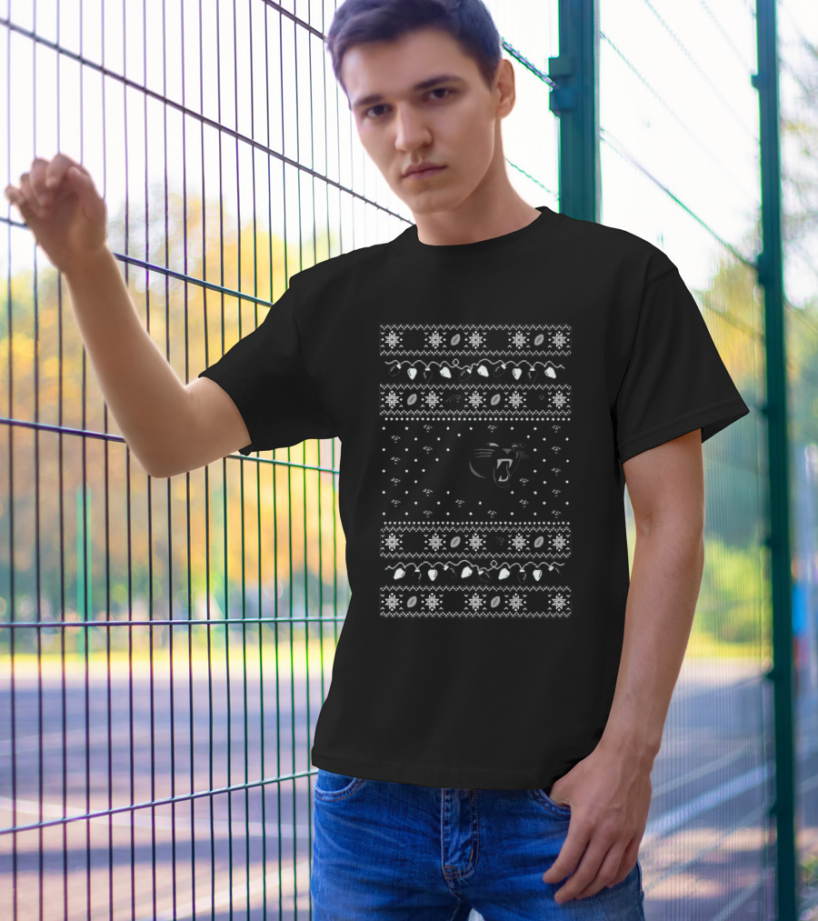 Carolina Panthers Holiday Lights Ugly Sweater T-Shirt