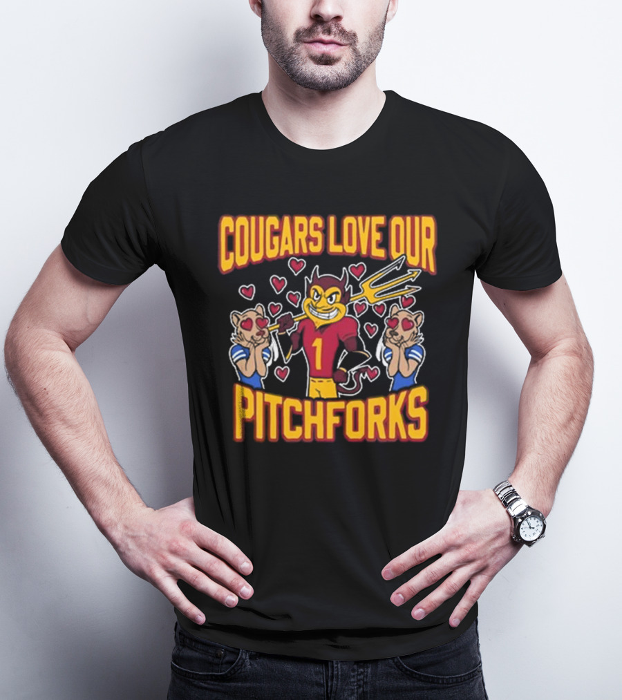 Cougars Love Our Pitchforks Number 1 Devil With Cougars Hearts T-Shirt