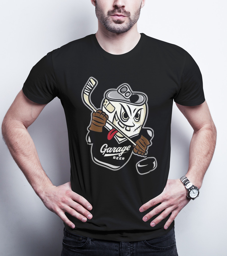 Garage Beer Can Hockey Player T-Shirt