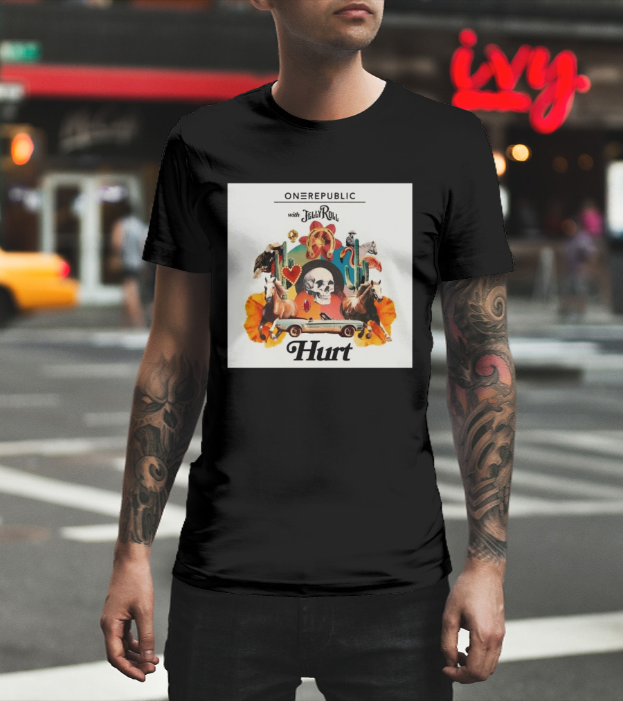 ONEREPUBLIC With JELLY ROLL Hurt Retro Collage Of Horses And Cactus T-Shirt