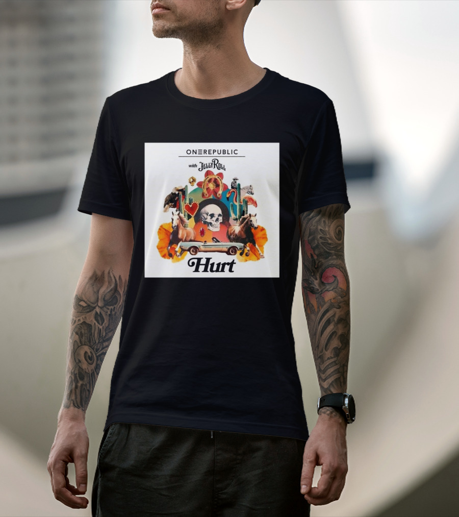 ONEREPUBLIC With JELLY ROLL Hurt Retro Collage Of Horses And Cactus T-Shirt