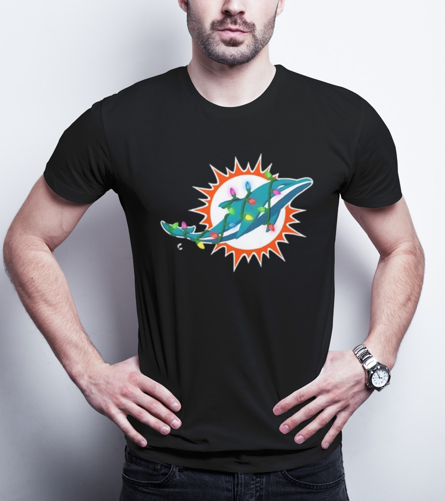 Miami Dolphins Holiday Lights Logo T-Shirt