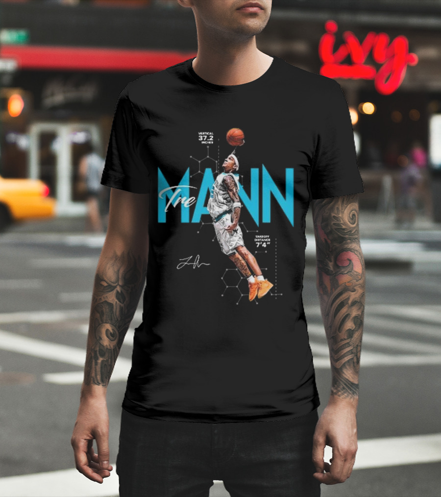 Tre Mann Vertical Jump Basketball Dunk 37.2 Inches Charlotte Hornets T-Shirt