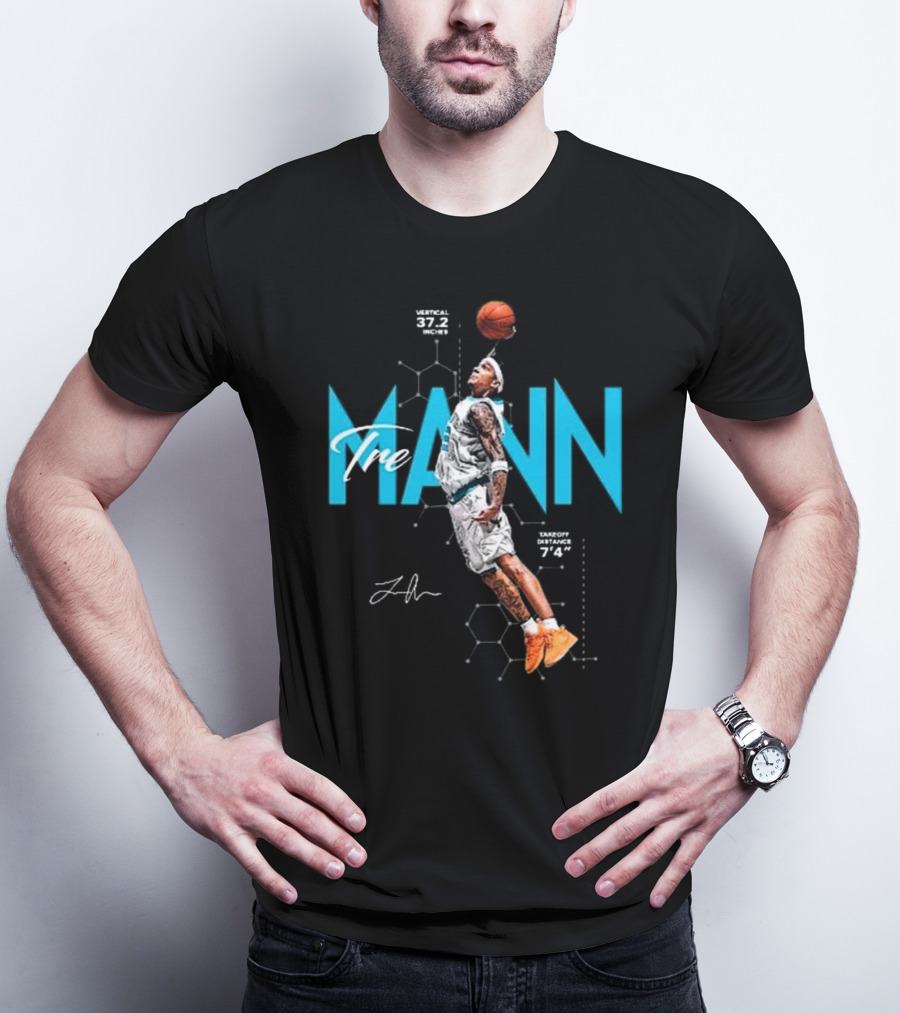 Tre Mann Vertical Jump Basketball Dunk 37.2 Inches Charlotte Hornets T-Shirt
