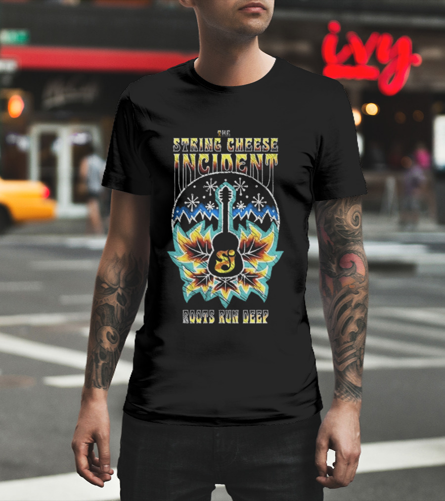 The String Cheese Incident Roots Run Deep Sunrise Mountains Guitar T-Shirt
