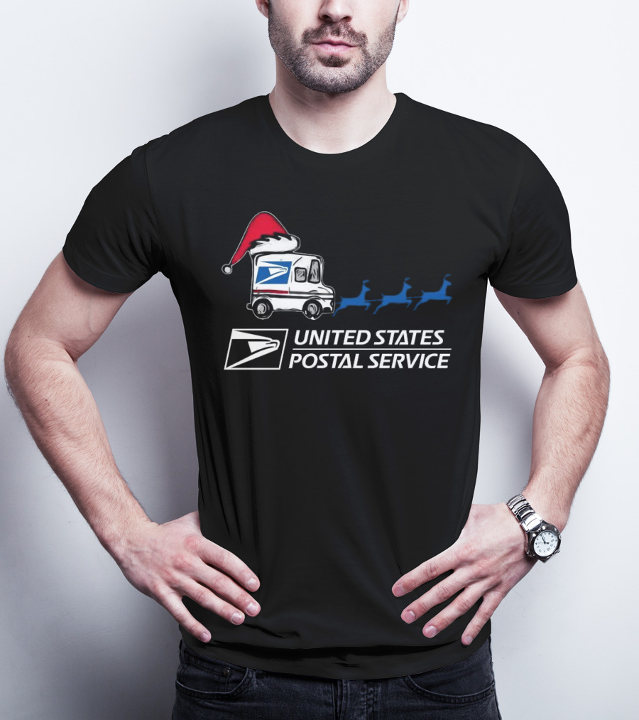 USPS Reindeer Santa Hat Truck United States Postal Service Christmas T-Shirt