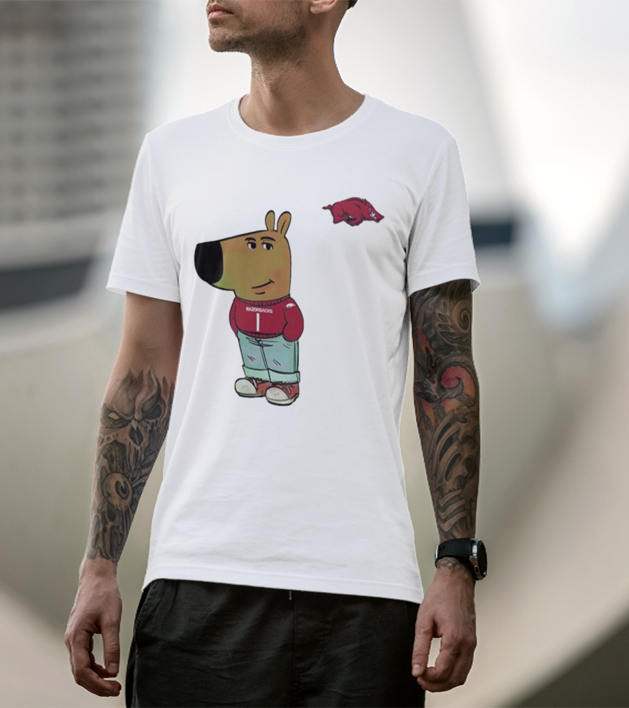 Arkansas Razorbacks Chill Guy Mascot With Cartoon Character In Red Sweater And Jeans T-Shirt