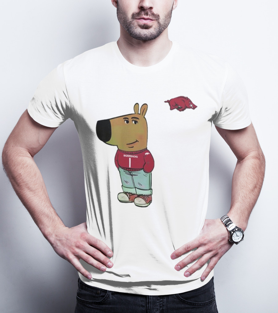 Arkansas Razorbacks Chill Guy Mascot With Cartoon Character In Red Sweater And Jeans T-Shirt
