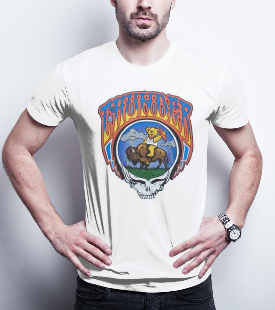 Oklahoma City Thunder Grateful Dead Bear On Buffalo With Skull T-Shirt