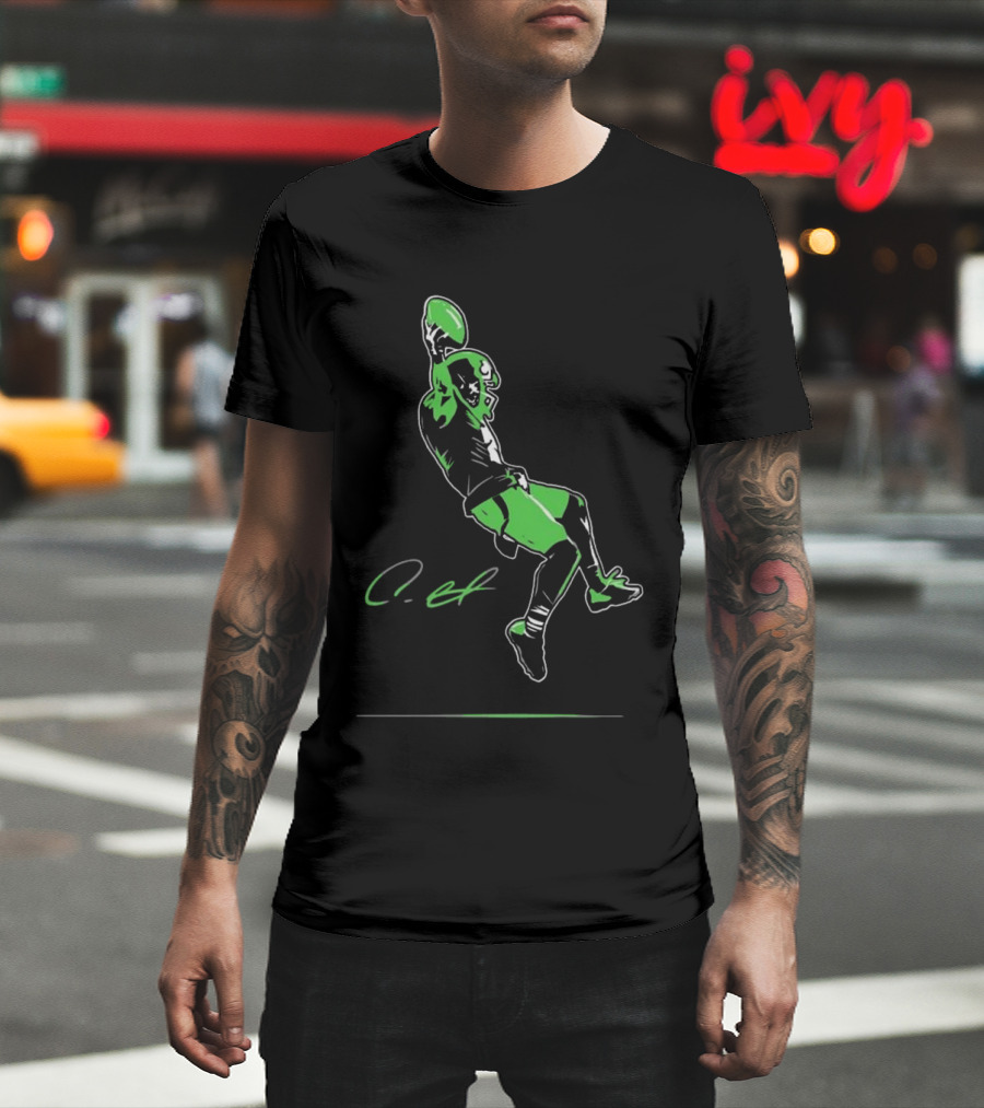 Coby Bryant Legendary Green Football Celebration Signature T-Shirt