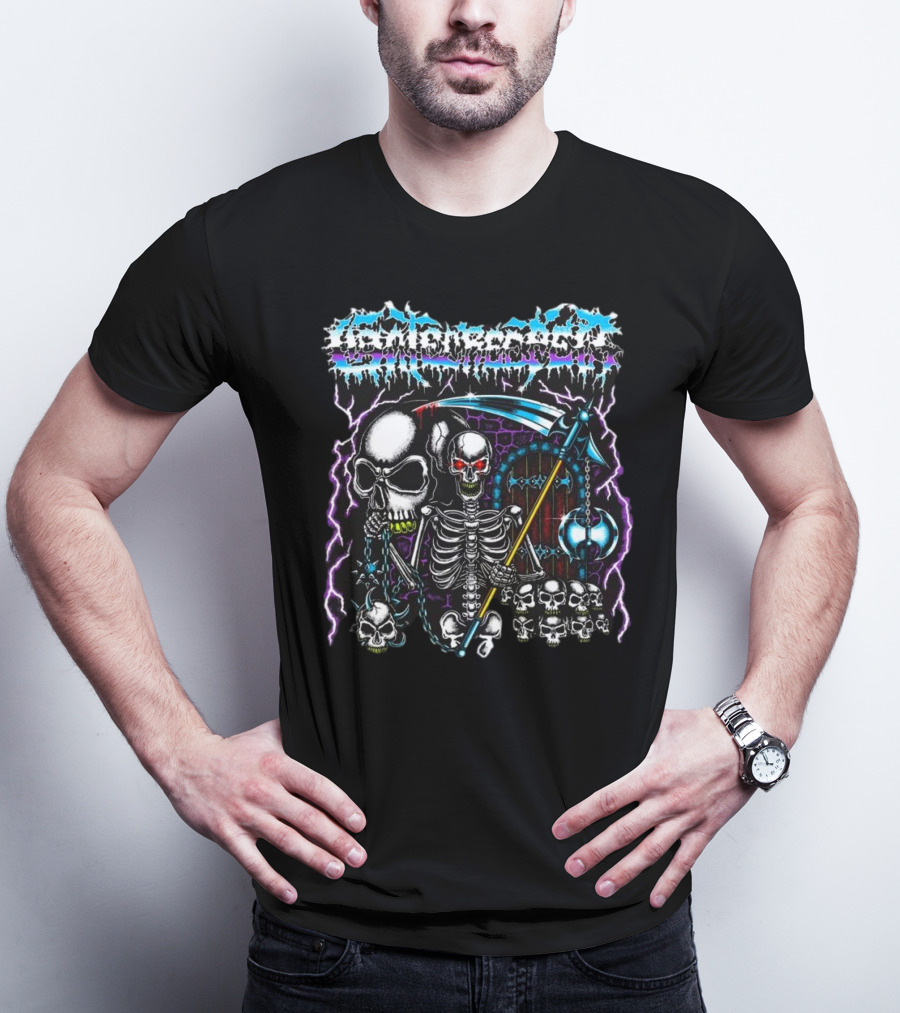 Gatecreeper Skeleton Reaper With Scythe And Purple Lightning T-Shirt