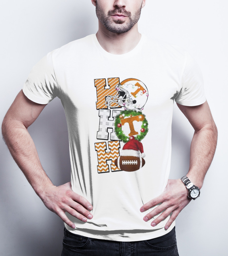 Tennessee Volunteers Football Christmas Ho Ho Ho Helmet Wreath Football T-Shirt