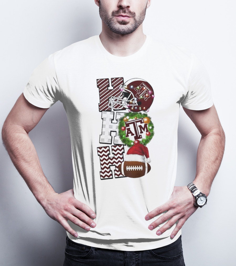 Texas A M Aggies Football Christmas Ho Ho Ho ATM Helmet Wreath Football T-Shirt