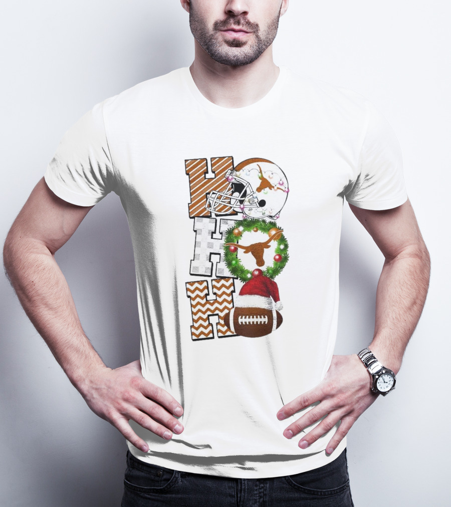 Texas Longhorns Football Christmas Helmet Wreath Santa Hat Game Day T-Shirt