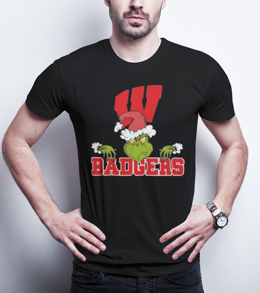 NCAA Wisconsin Badgers Grinch Christmas Football T-Shirt
