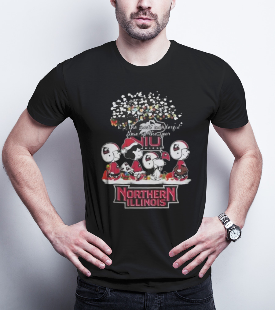 Peanuts Merry Christmas Northern Illinois Huskies Most Wonderful Time Of The Year T-Shirt