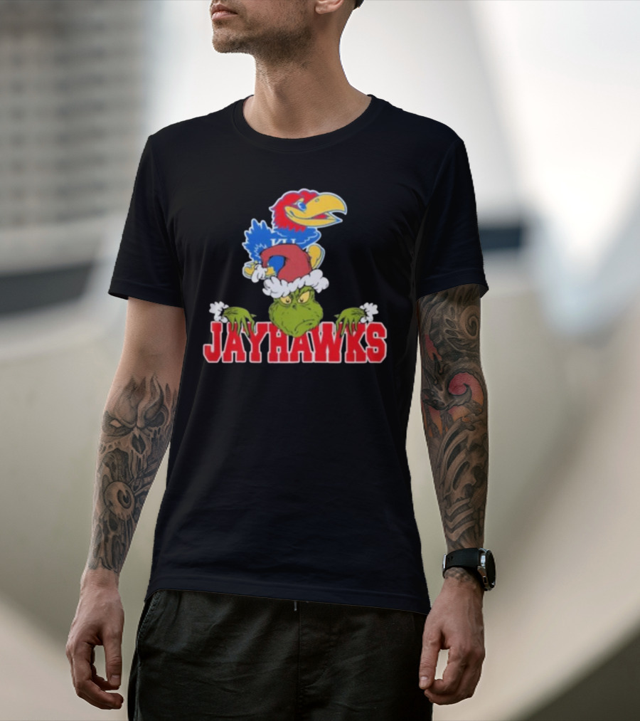 Kansas Jayhawks Grinch Christmas NCAA Football T-Shirt